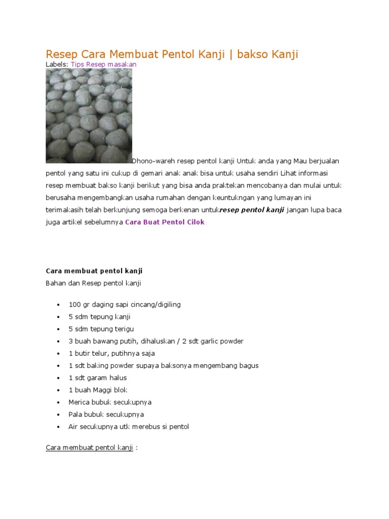 Resep Cara Membuat Pentol Kanji | PDF | Memasak, Makanan, & Anggur ...