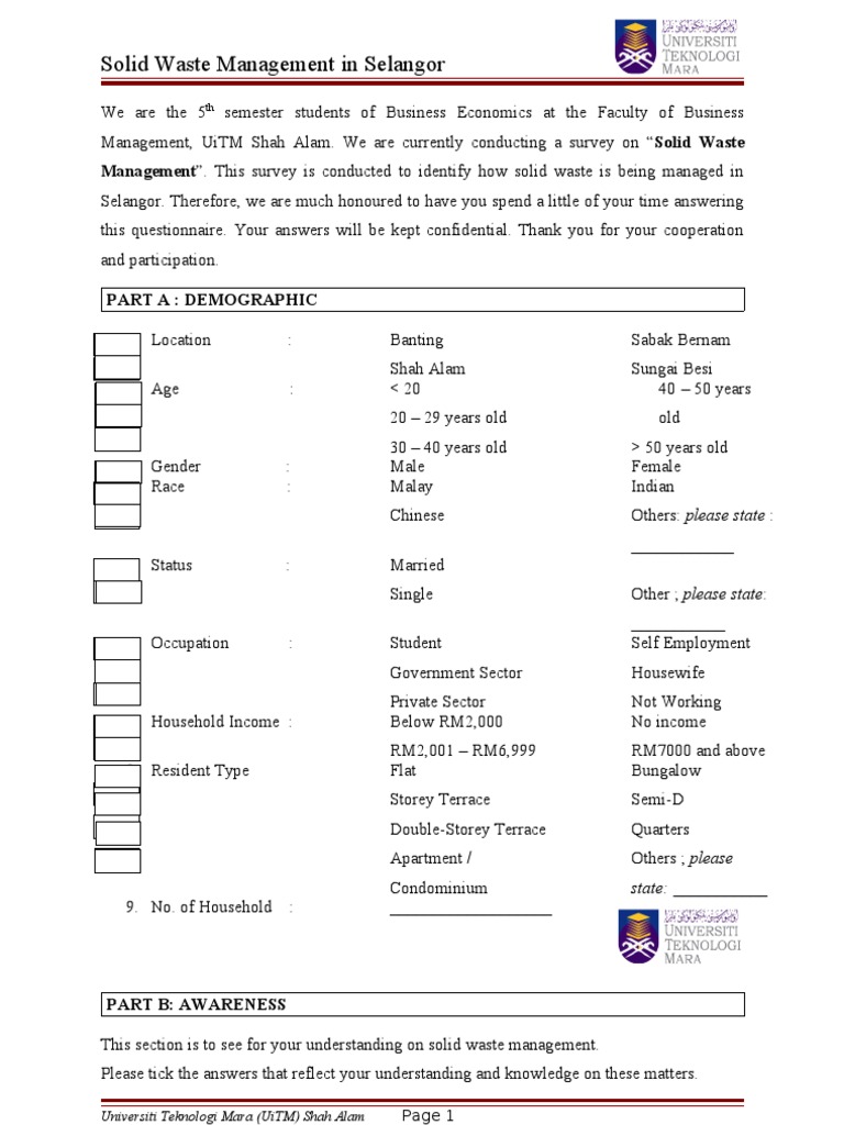 Solid Waste Management Survey in Selangor | PDF | Municipal Solid Waste ...