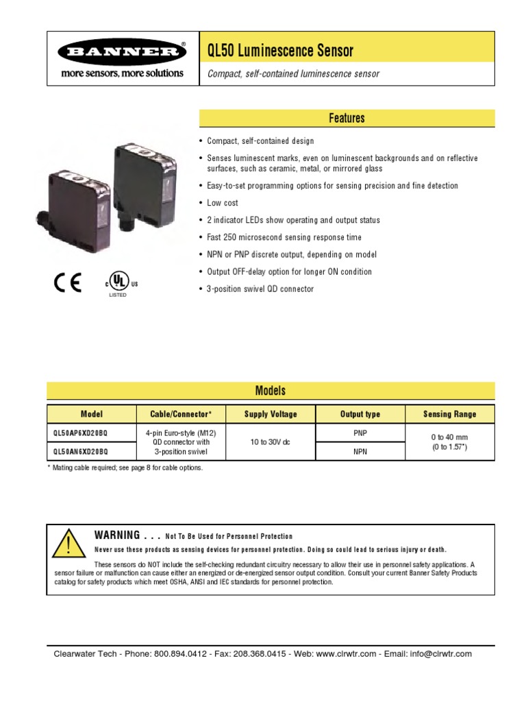 Banner QL50 Luminescence Sensors | PDF | Light | Light Emitting Diode