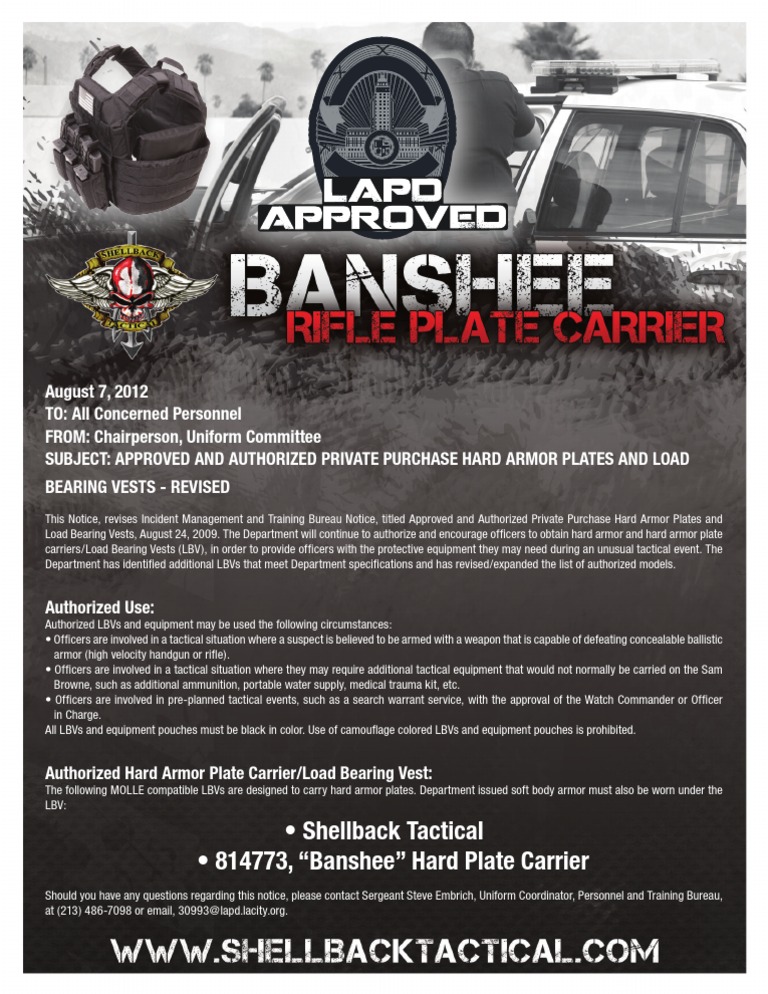 Los Angeles Police Department (LAPD) Approved Gear - Banshee Plate ...