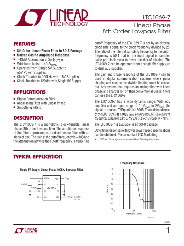 Features: LTC1069-7 Linear Phase 8th Order Lowpass Filter | PDF | Power ...