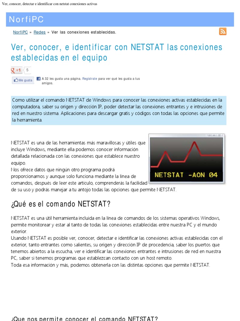 Ver, Conocer, Detectar e Identificar Con Netstat Conexiones Activas | PDF | Interfaz de línea de ...