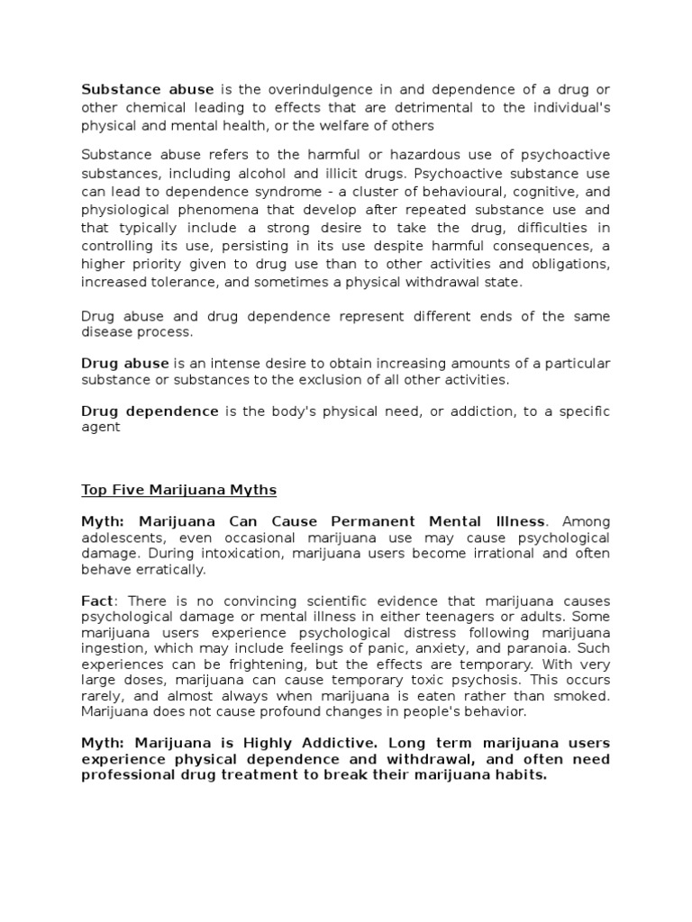 Notes On Substance Abuse | PDF | Cannabis (Drug) | Substance Abuse