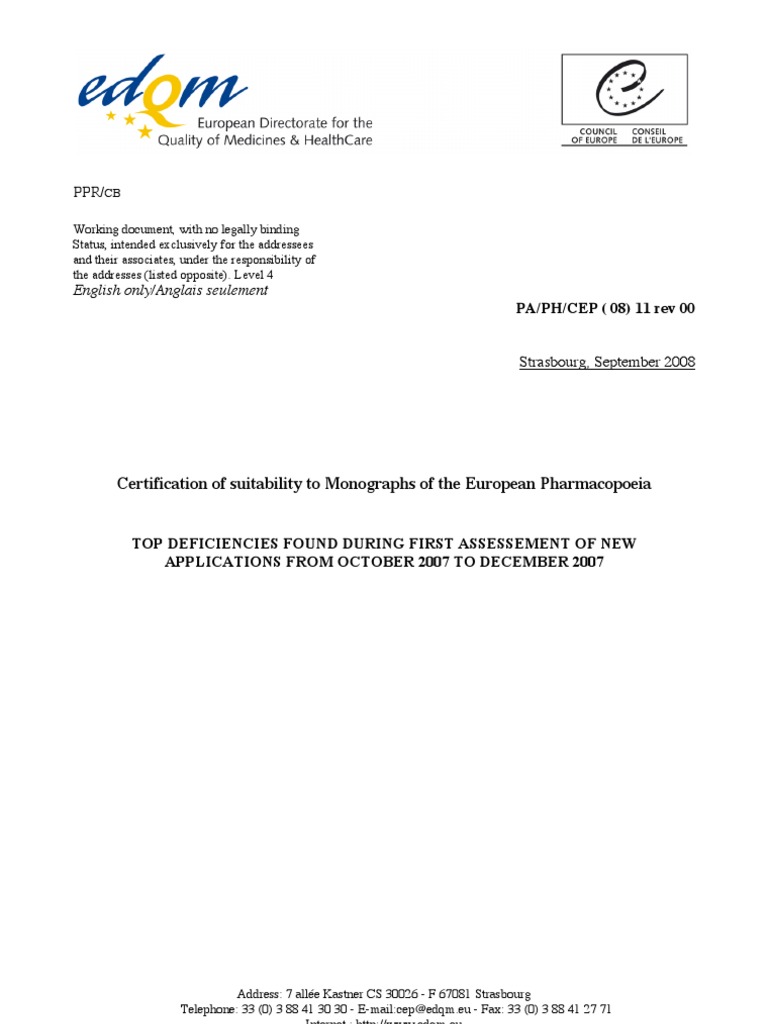 Top 10 Deficiencies of Dossiers - EDQM | PDF | Solvent | Chemical ...