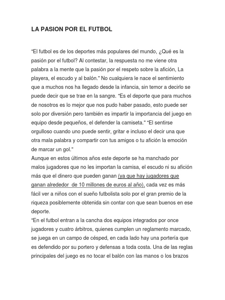 La Pasion Por El Futbol | PDF | Asociación de Futbol | Deportes de equipo