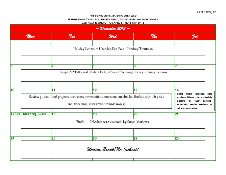 December Advisory Calendar | PDF