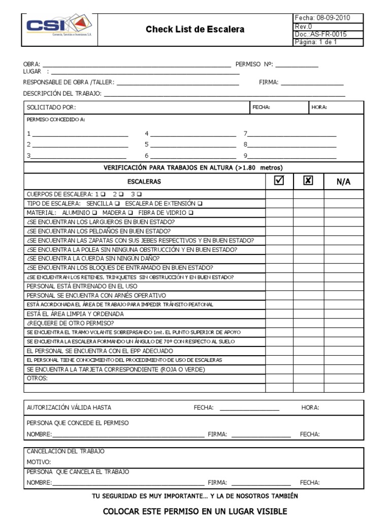 As FR 0016 Check List Escaleras | PDF