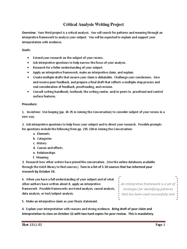 Critical Analysis Writing Project | PDF | Critical Thinking | Abstract ...