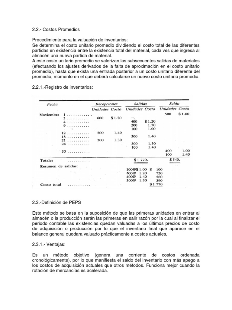 Peps, Ueps, Precio Promedio | PDF | Inventario | Contabilidad