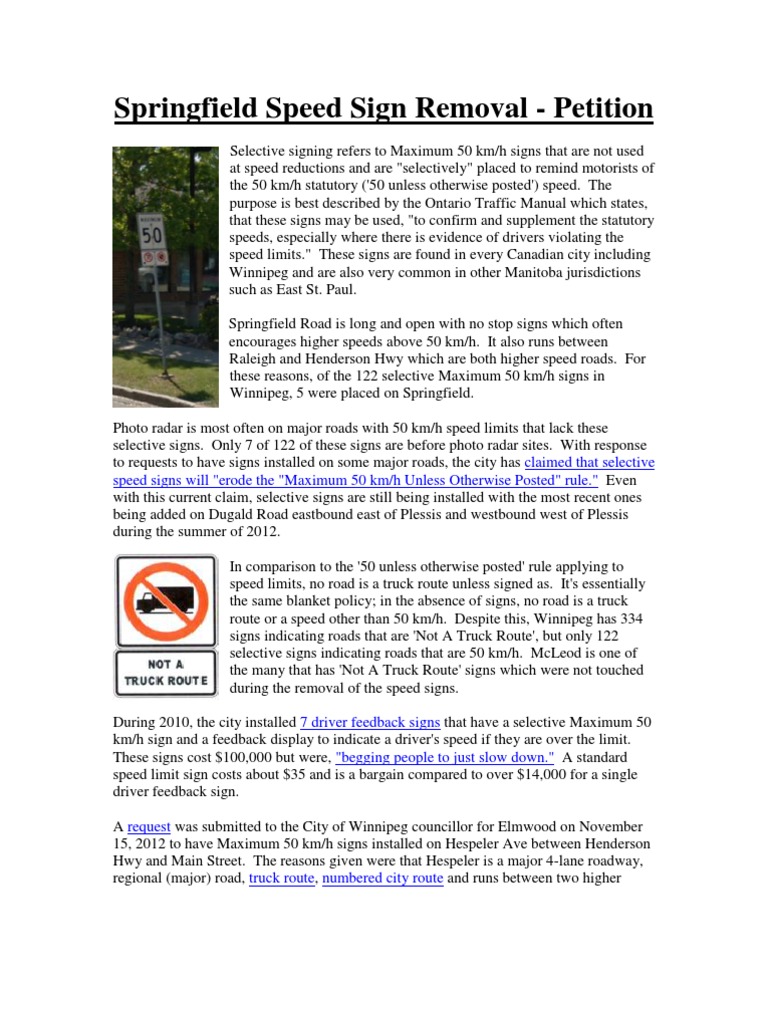 Springfield Speed Limit Sign Removal | PDF | Speed Limit | Traffic