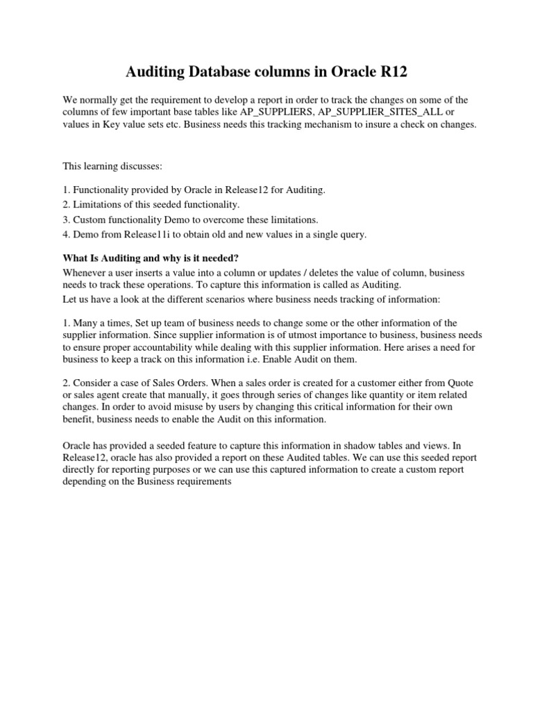 Auditing Pdf Oracle Database Table Database