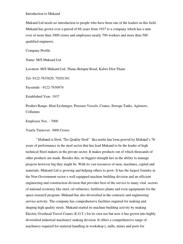 Introduction To Mukand | PDF | Refractory | Furnace