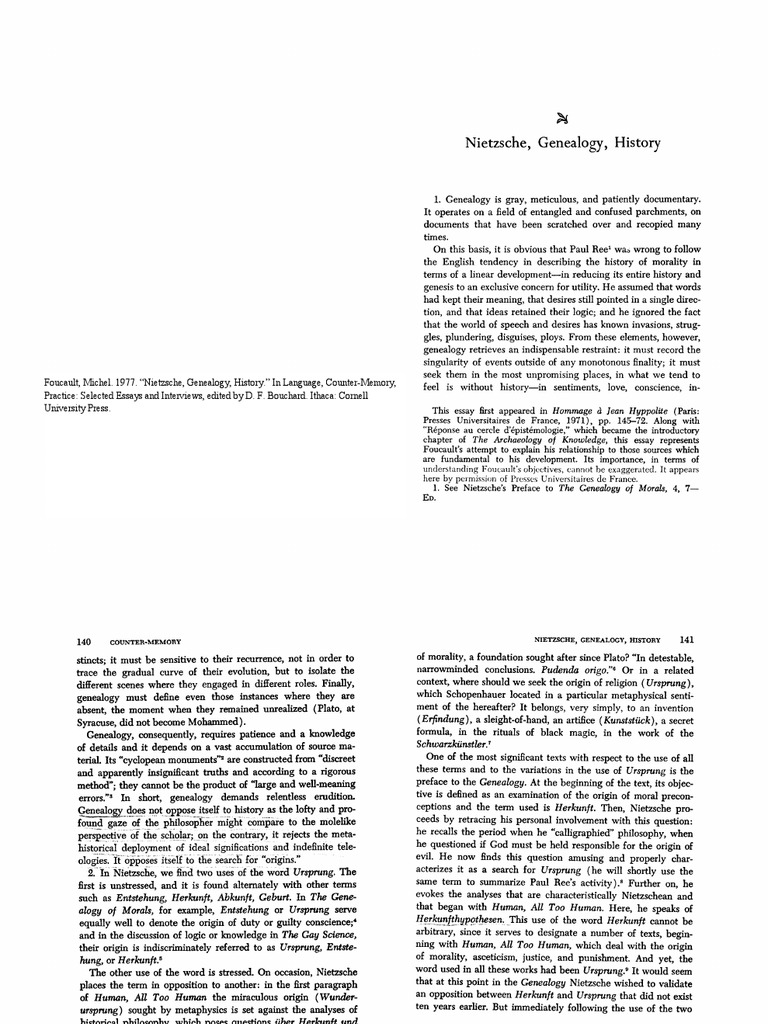 Foucault, Michel - Nietzsche, Genealogy and History (1971) | PDF ...