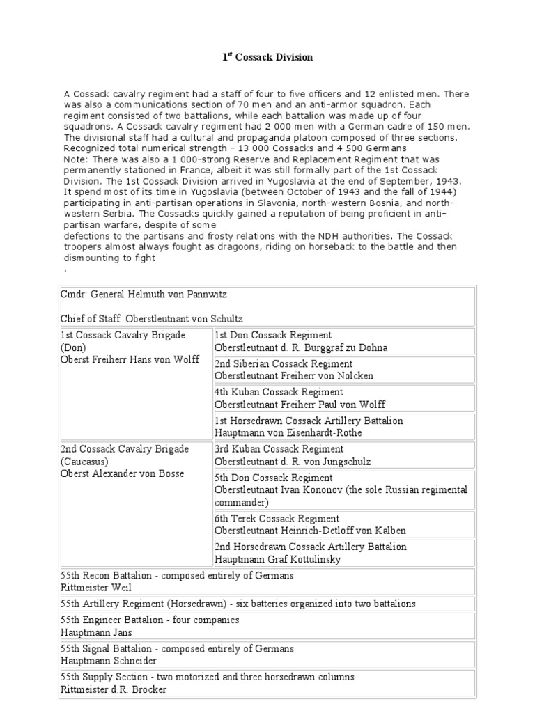 1st Cossack Division | PDF | Regiment | Battalion