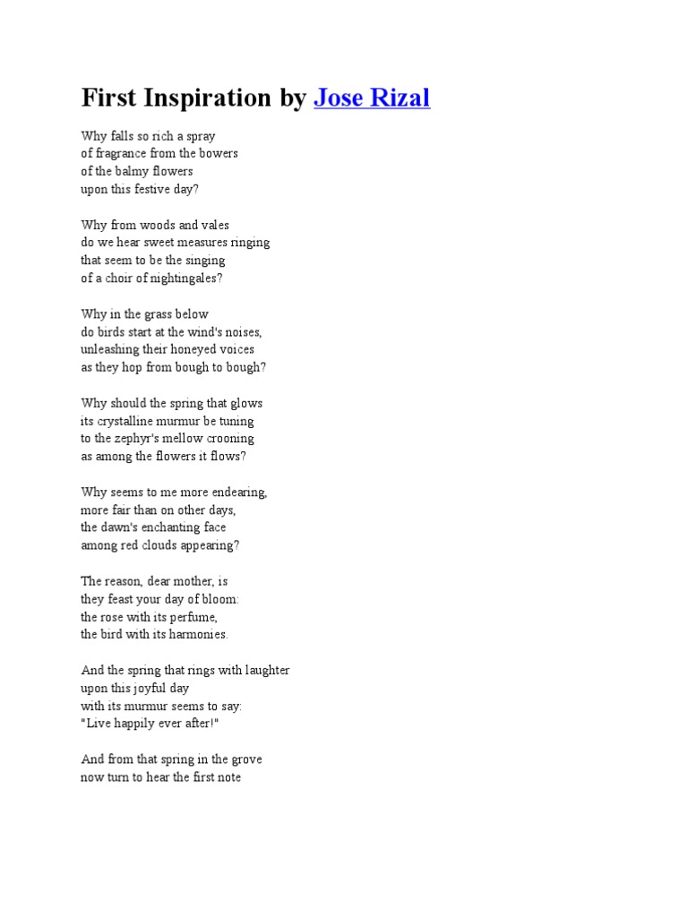 Rizal's First Poem: My First Inspiration | PDF