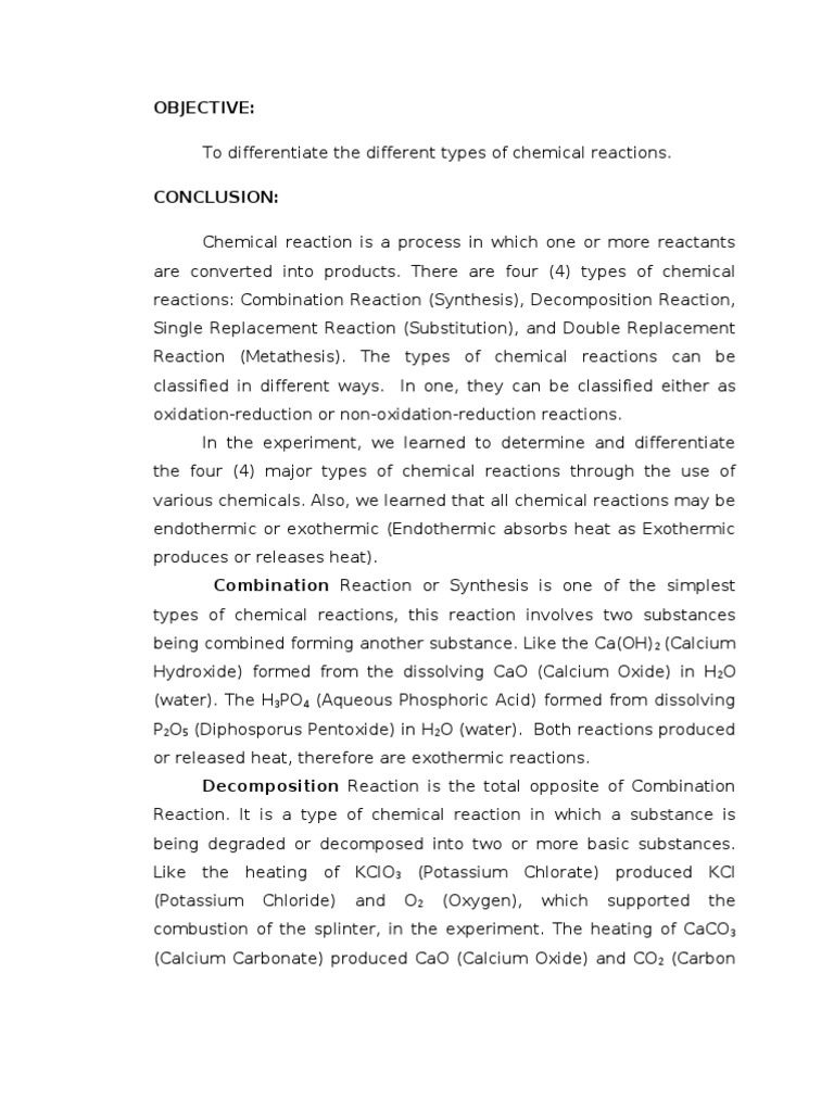 Lab 4 Conclusion | PDF | Chemical Reactions | Hydrochloric Acid