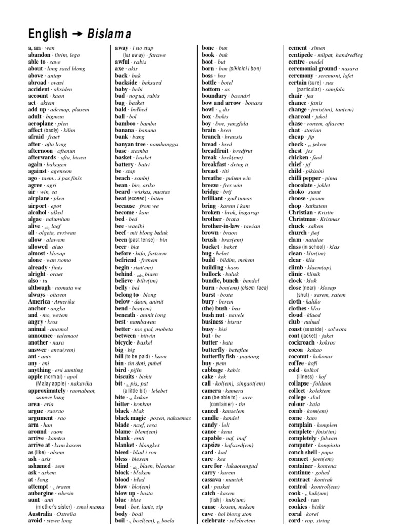 English To Bislama. Dictionary | PDF | Agriculture | Nature