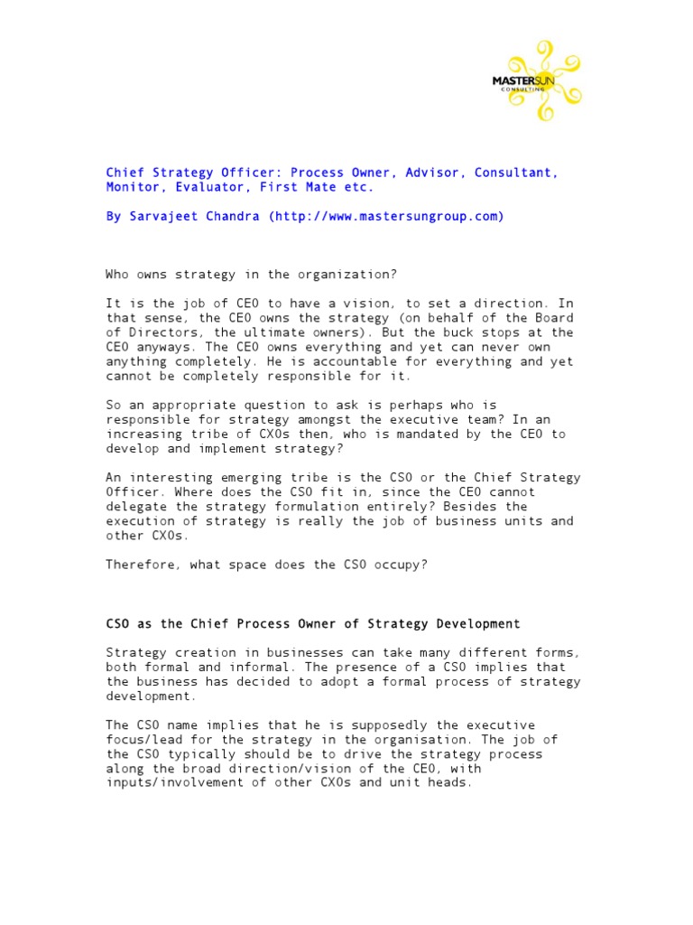 CSO, Role of Chief Strategy Officer | PDF | Chief Executive Officer ...