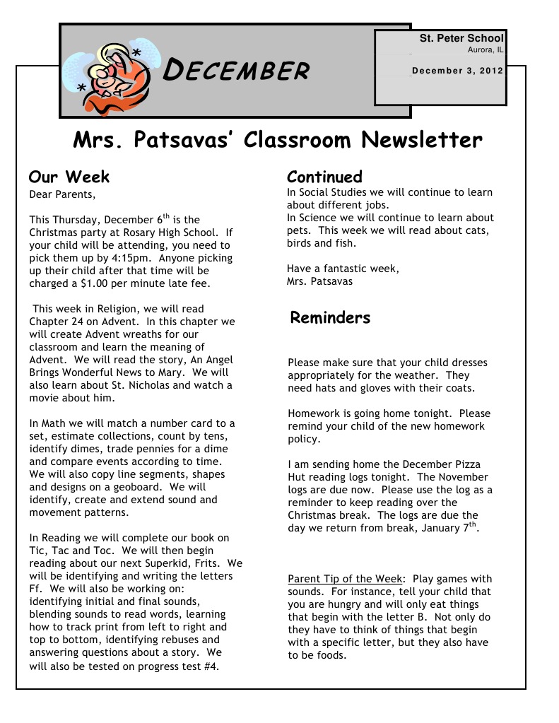 Mrs. Patsavas' Classroom Update | PDF