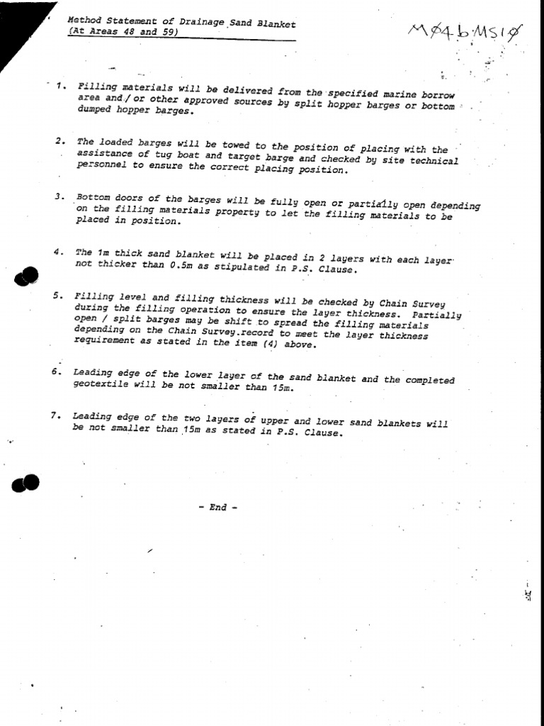 Method Statement of Drainage Sand Blanket | PDF