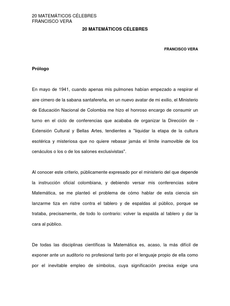 20 Matemáticos Celebres | PDF | Ecuaciones | Enseñanza de matemática