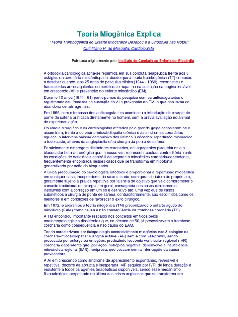 A Teoria Miogênica Explica | PDF | Infarto do Miocárdio | Sistema ...