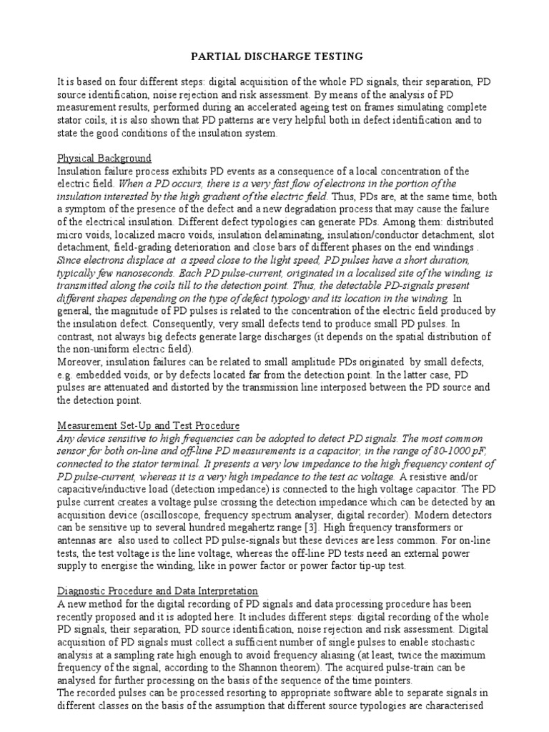 Partial Discharge Testing | PDF | Electrical Impedance | Capacitor