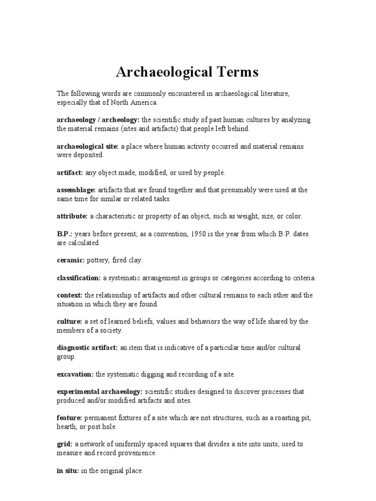 Common Archaeological Terms Explained | PDF | Archaeology | Excavation ...