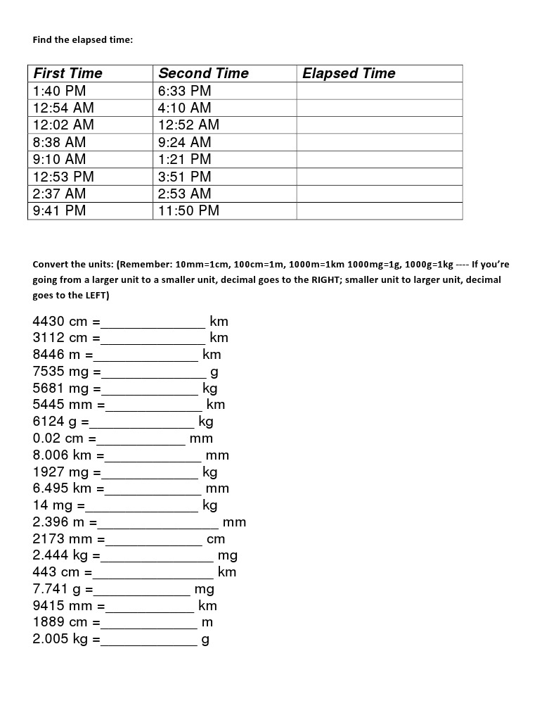 Converting Units and Elapsed Time | PDF
