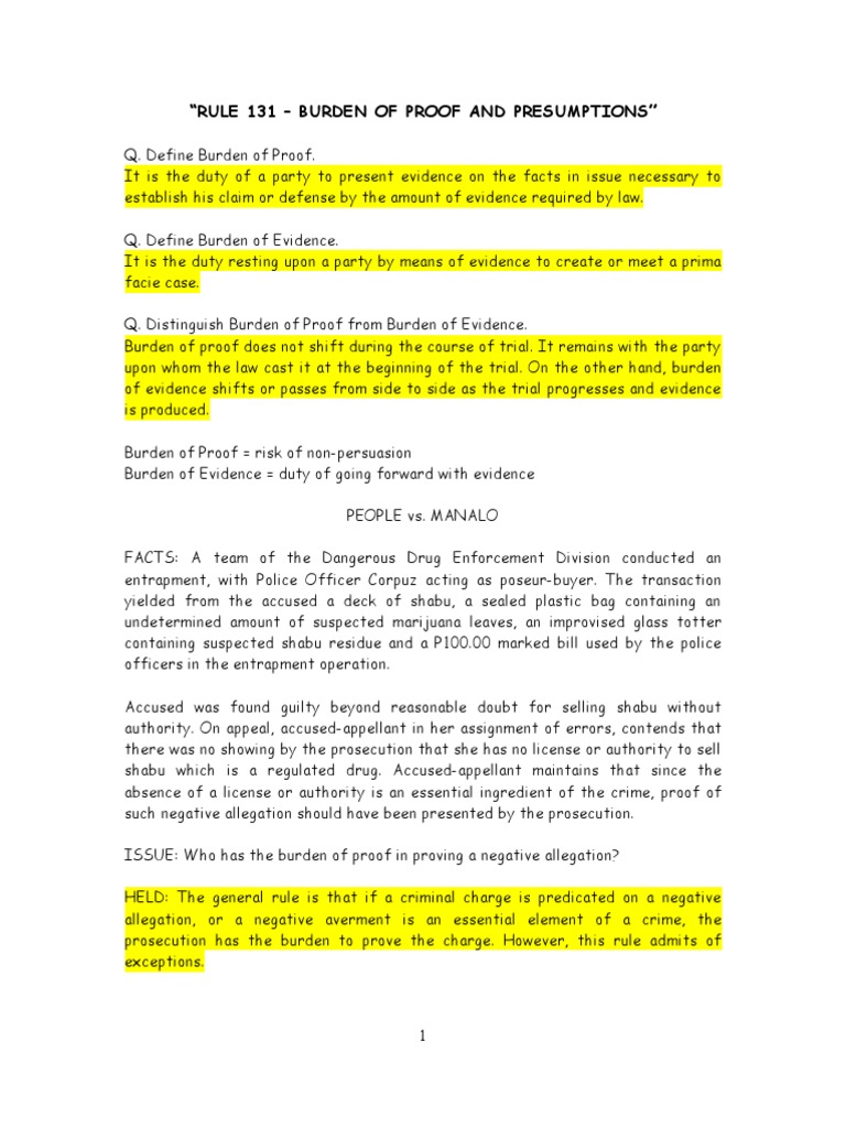 Rule 131 | PDF | Burden Of Proof (Law) | Evidence