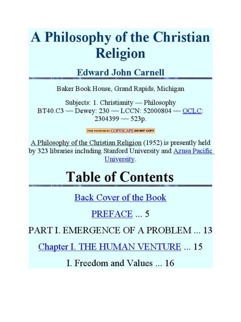 A Philosophy of The Christian Religion by Edward John Carnell | PDF ...