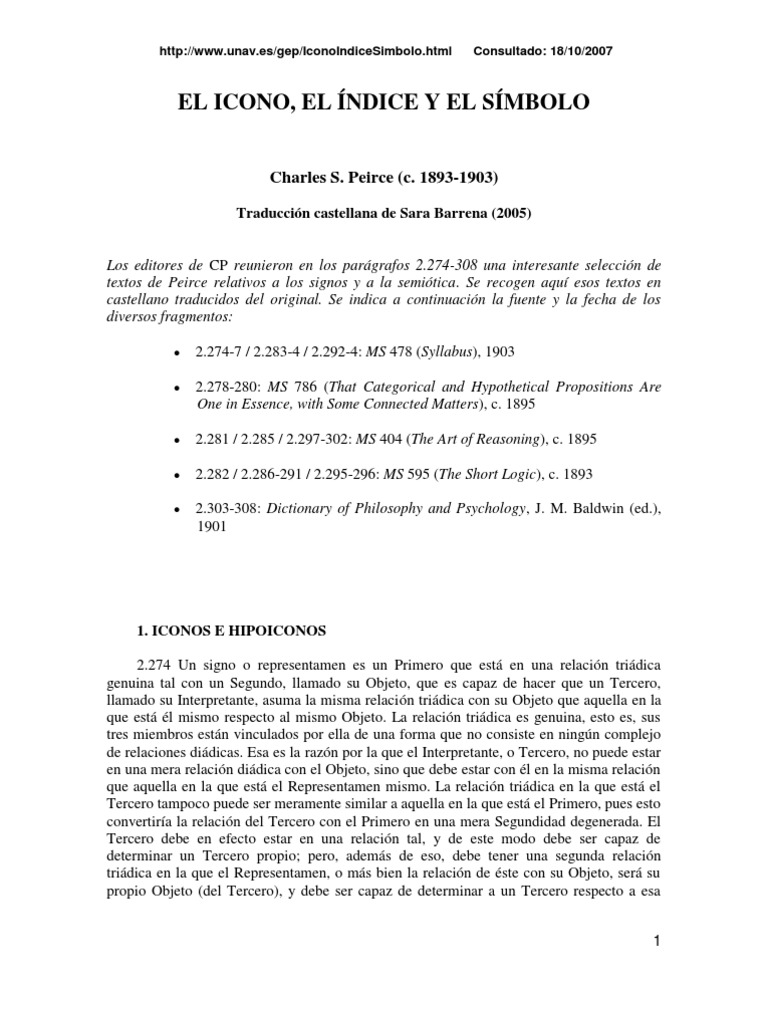 El Ícono, El Índice y El Símbolo (Charles Sanders Peirce - 18-10-2007 ...