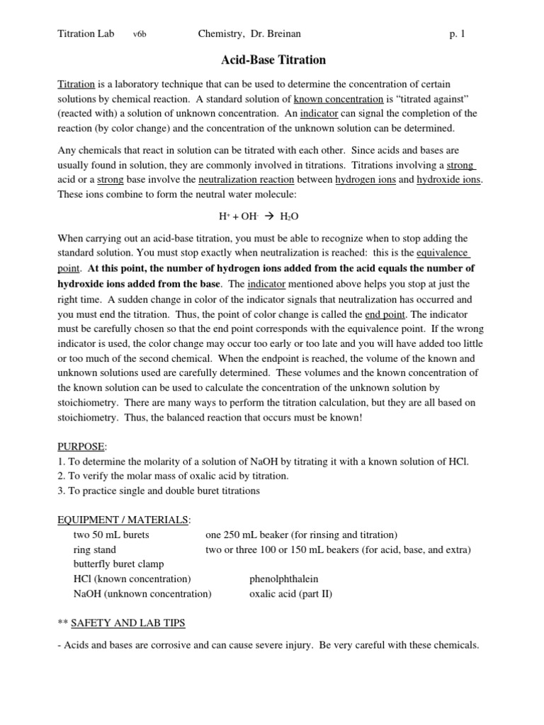 Titration. Lab - Student | PDF | Titration | Chemistry
