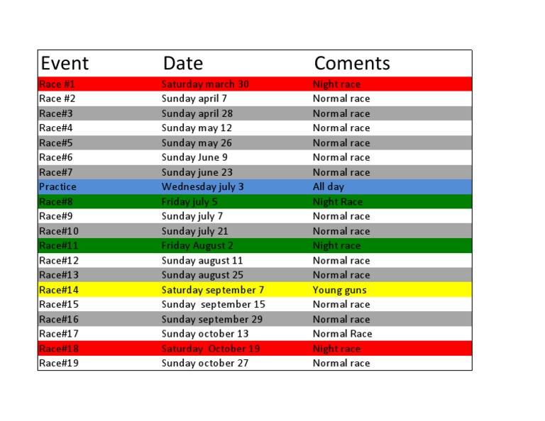 2019 Race Event Schedule | PDF