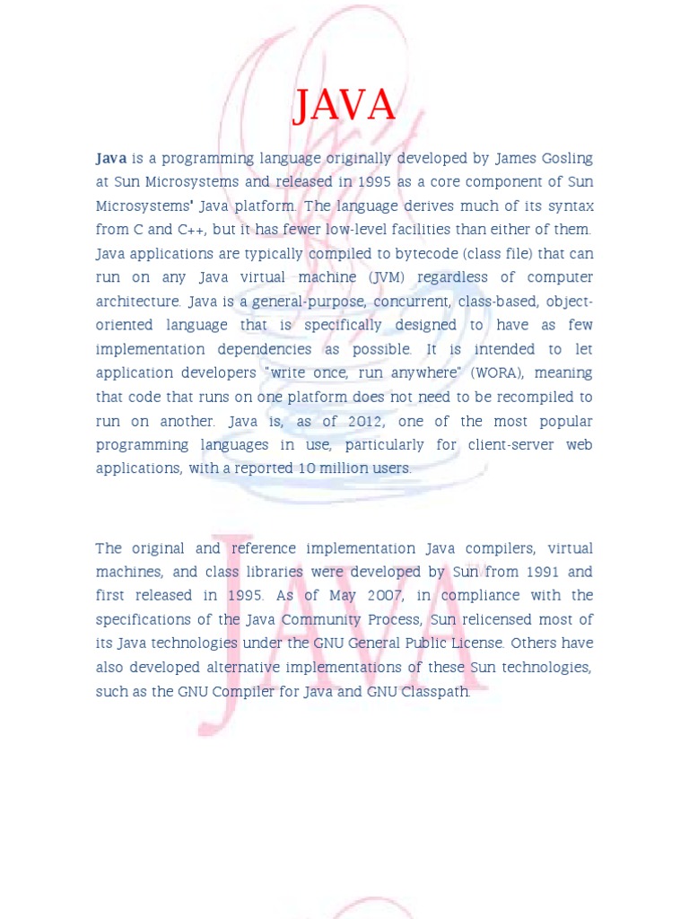 Java Is A Programming Language Originally Developed by James Gosling | PDF