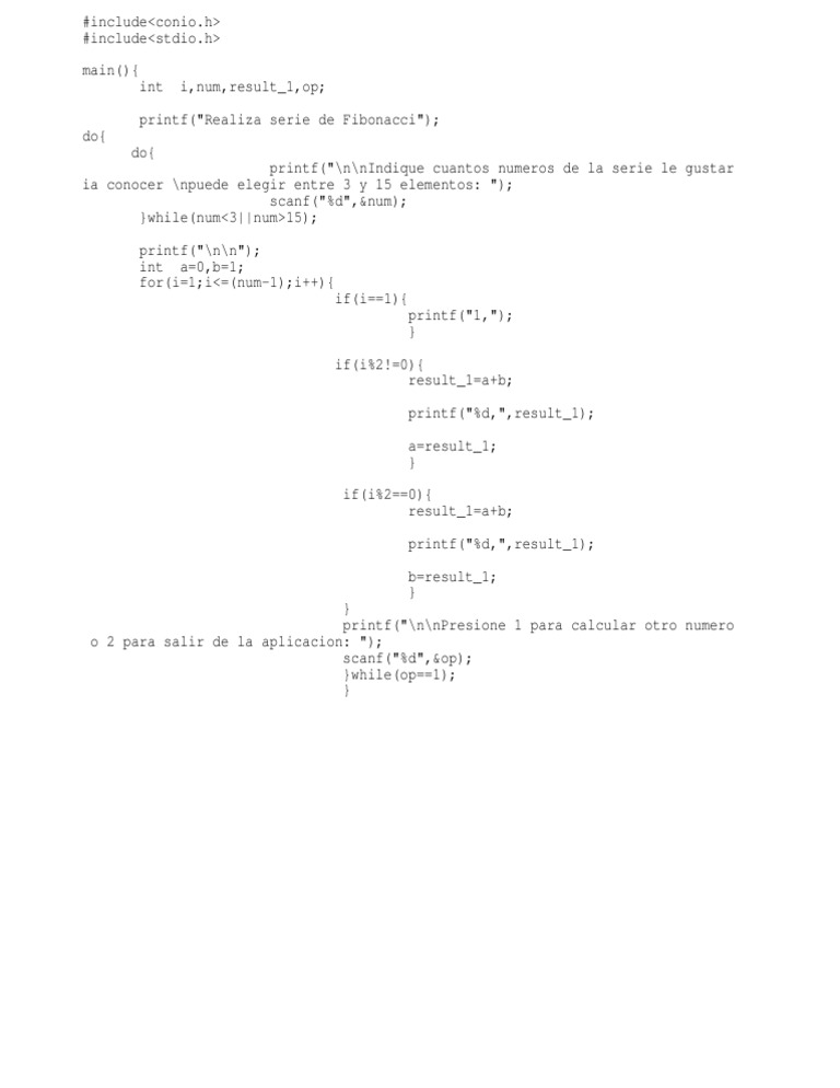 Realiza Serie de Fibonacci EN C++ | PDF
