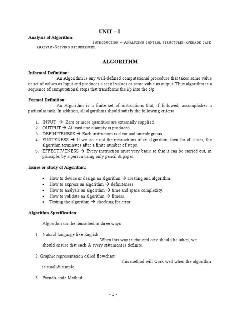 Unit - 1 Daa | PDF | Algorithms | Time Complexity