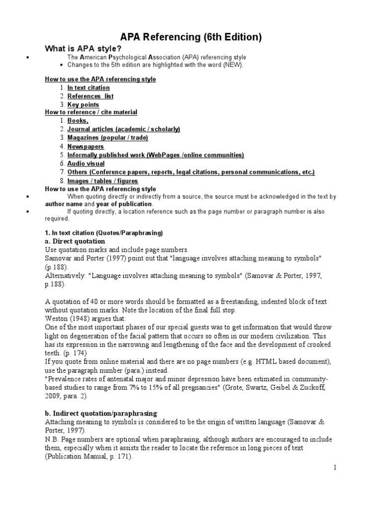 APA Referencing (6th Edition) : What Is APA Style? | PDF | Thesis ...
