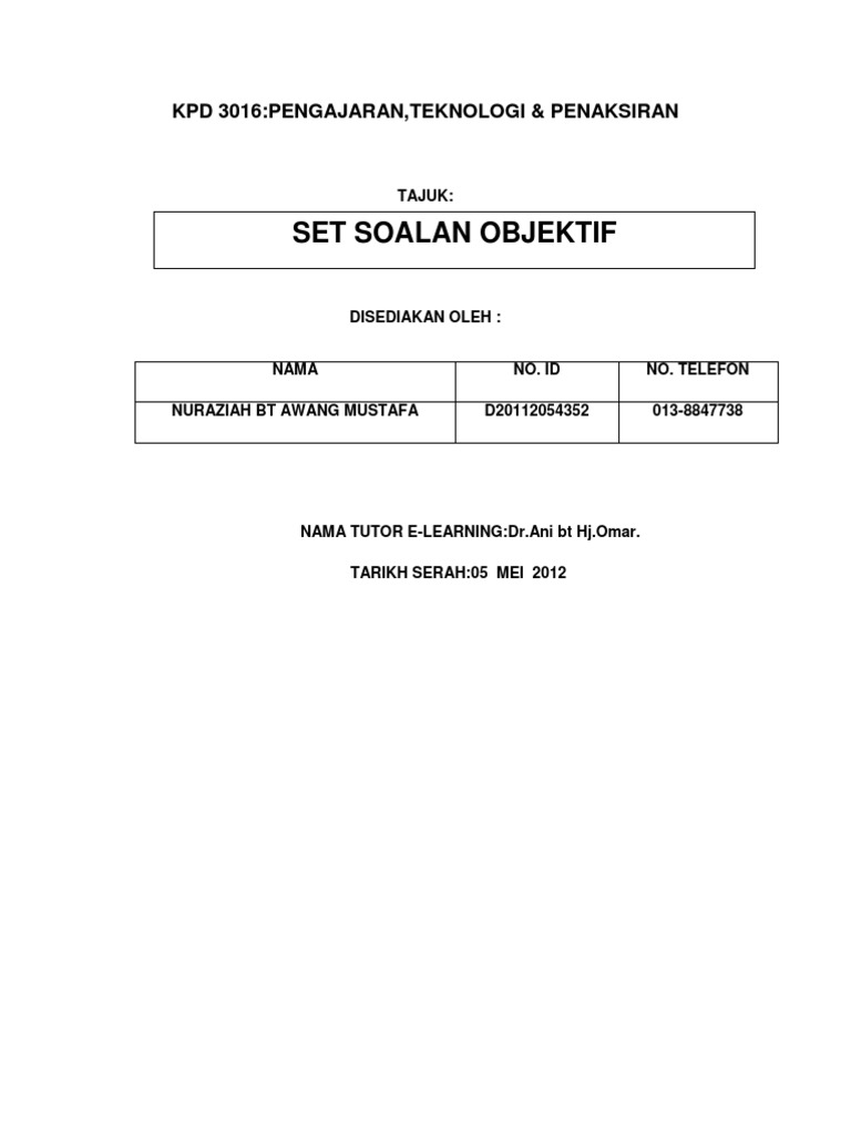 Set Soalan Objektif | PDF