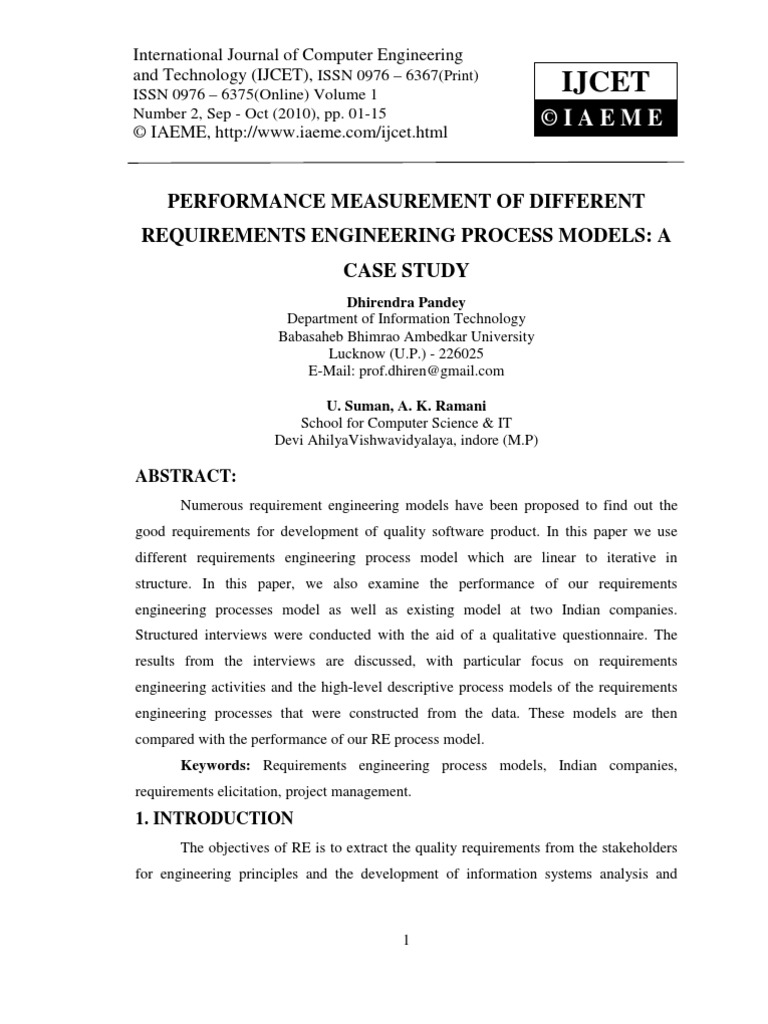 Performance Measurement of Different Requirements Engineering Process Models A Case Study | PDF ...