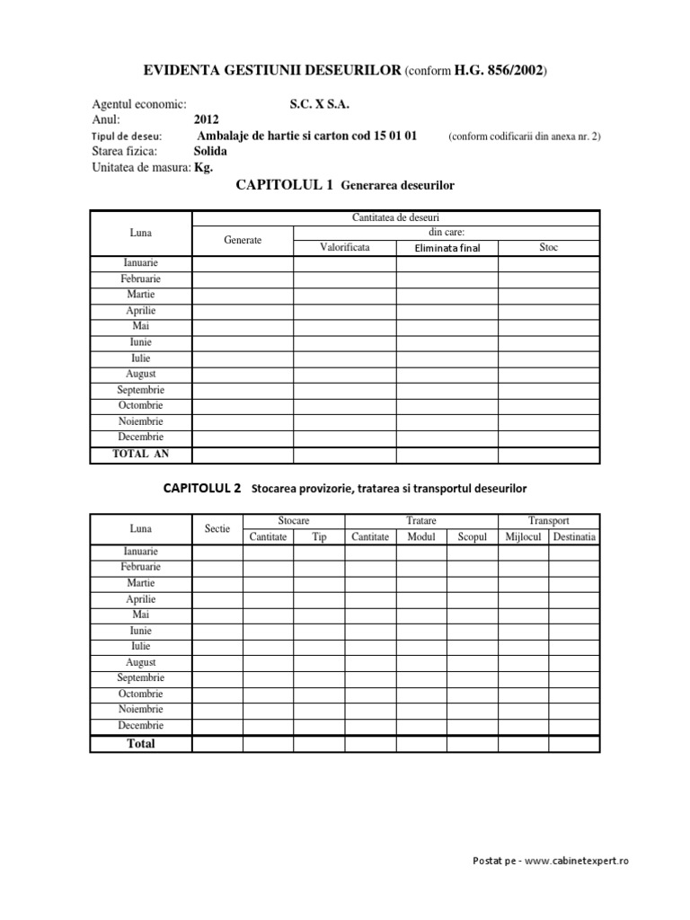 Registru evidenta deseuri