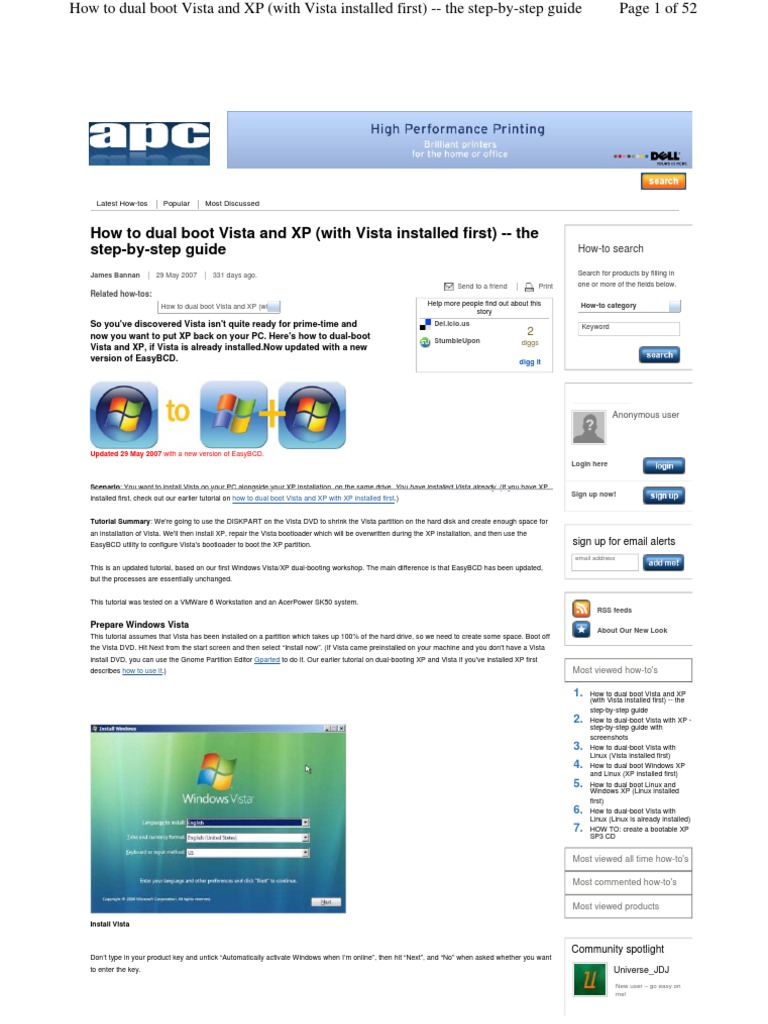 How To Dual Boot Vista and XP With Vista Inst | PDF | Windows Vista ...