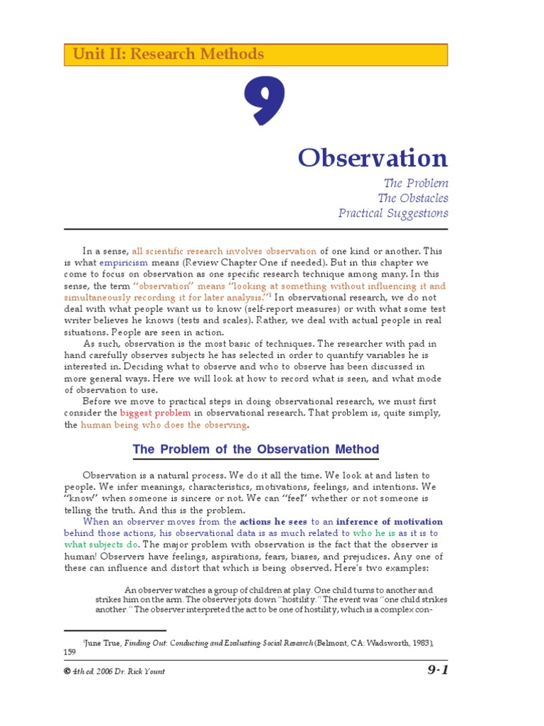 Observation: Unit II: Research Methods | PDF