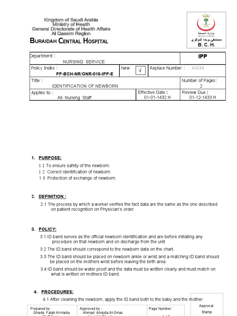 Newborn ID Policy for Nurses | PDF | Service Industries | Health Sciences