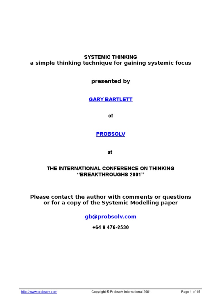 Systemic Thinking | PDF | Thought | System