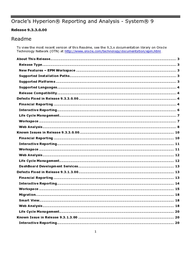 Oracle's Hyperion® Reporting and Analysis - System® 9 | PDF