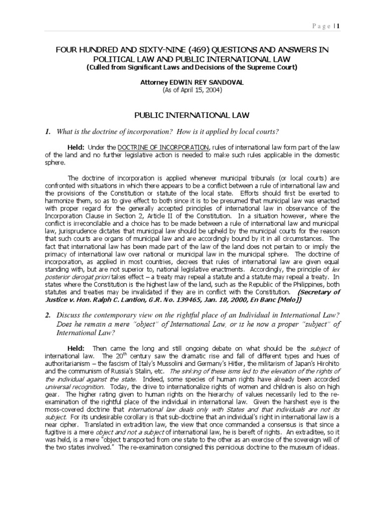 Public International Law (Q&A by Sandoval) | PDF | Holy See | Crimes ...