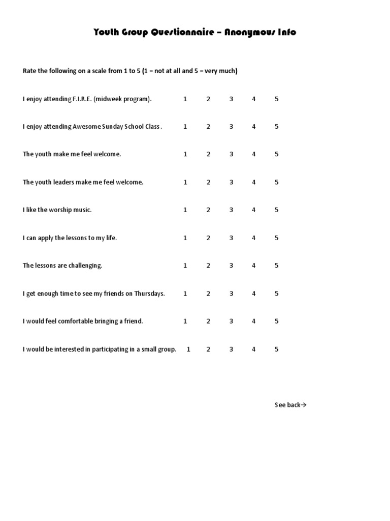 Youth Questionnaire Anonymous | PDF