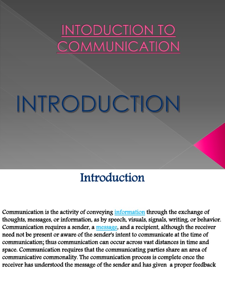 Intoduction To Communication | PDF | Communication | Information Intoduction To Communication | PDF | Communication | Information