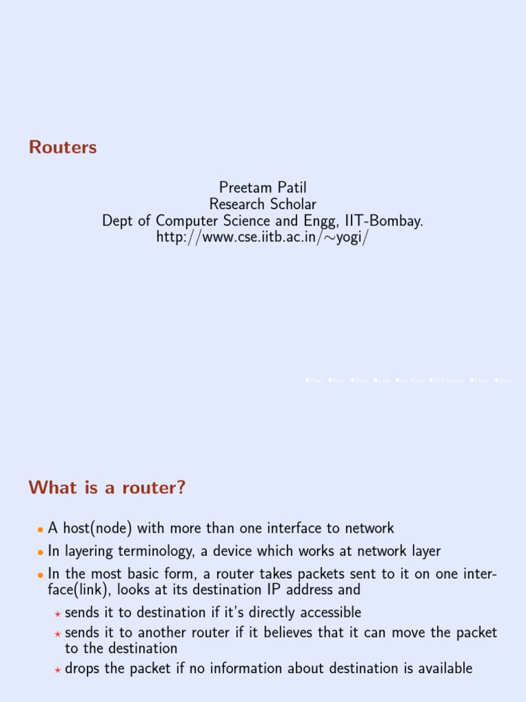 Routers: Preetam Patil Research Scholar Dept of Computer Science and Engg, IIT-Bombay | PDF ...